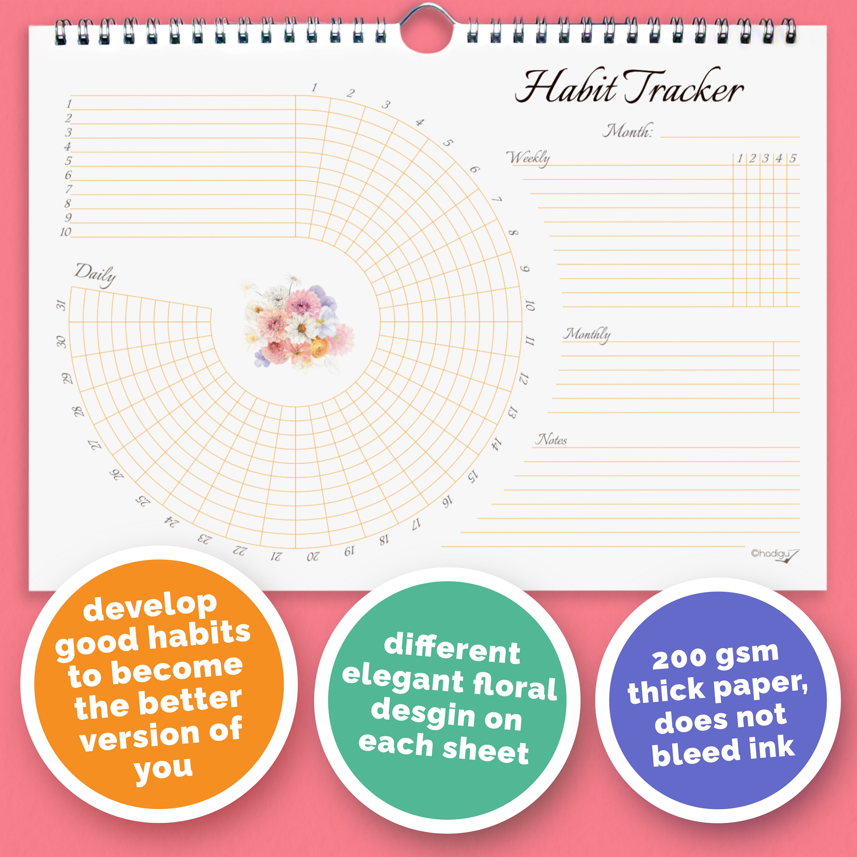 Habit Tracker Calendar, Habit Tracker Journal rounded Style by Hadigu ...