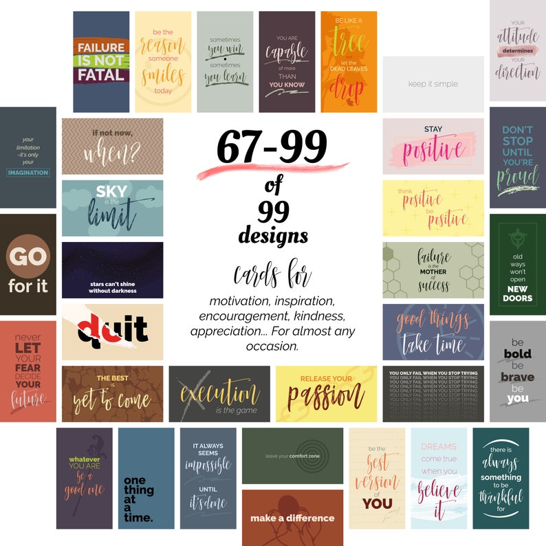 99 Pcs Unique Motivational Cards (2″ X 3.5″) Inspirational Cards ...