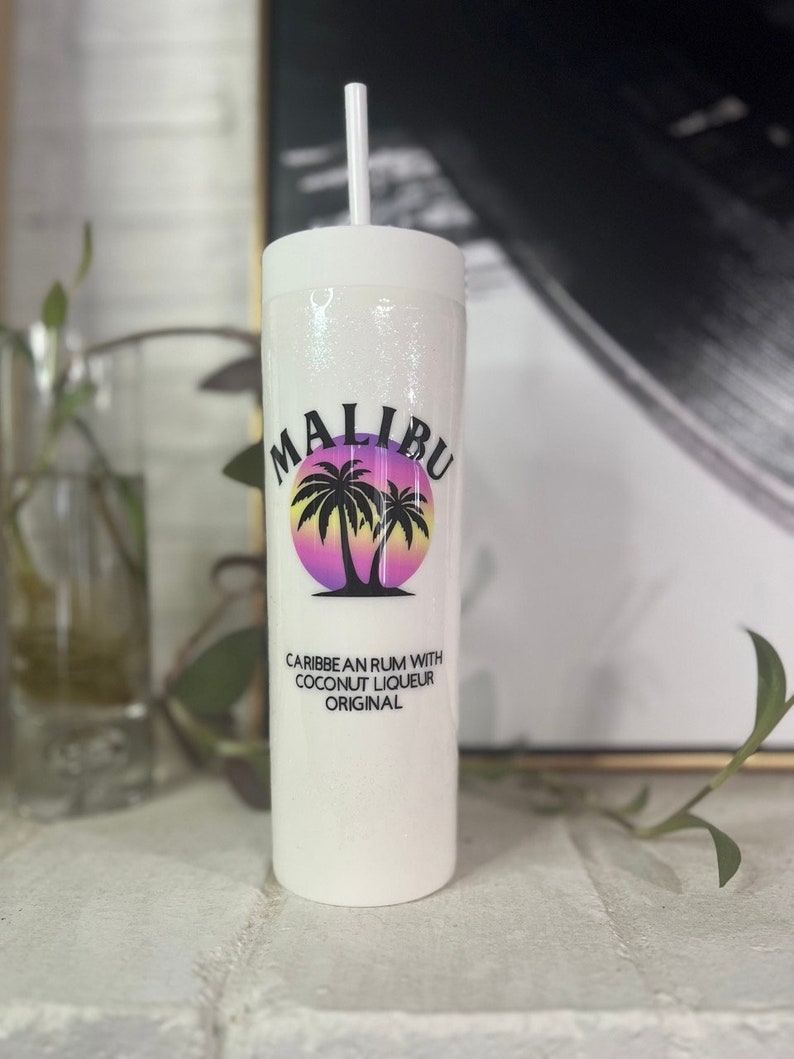 Malibu 16oz Skinny Tumbler With White Glitter, Malibu, Skinny Tumbler ...