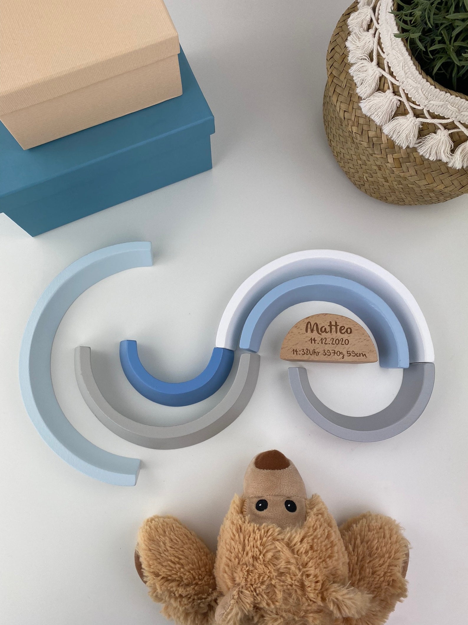 Baby Gifts for Birth, Rainbow Wood Blue, Gift for Birth, Children's ...