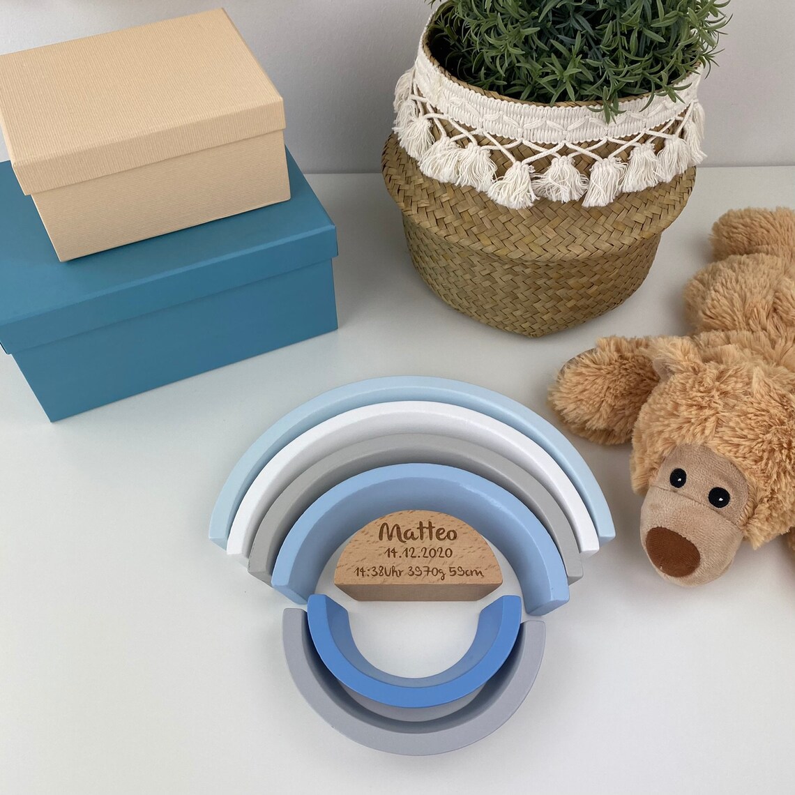 Baby Gifts for Birth, Rainbow Wood Blue, Gift for Birth, Children's ...