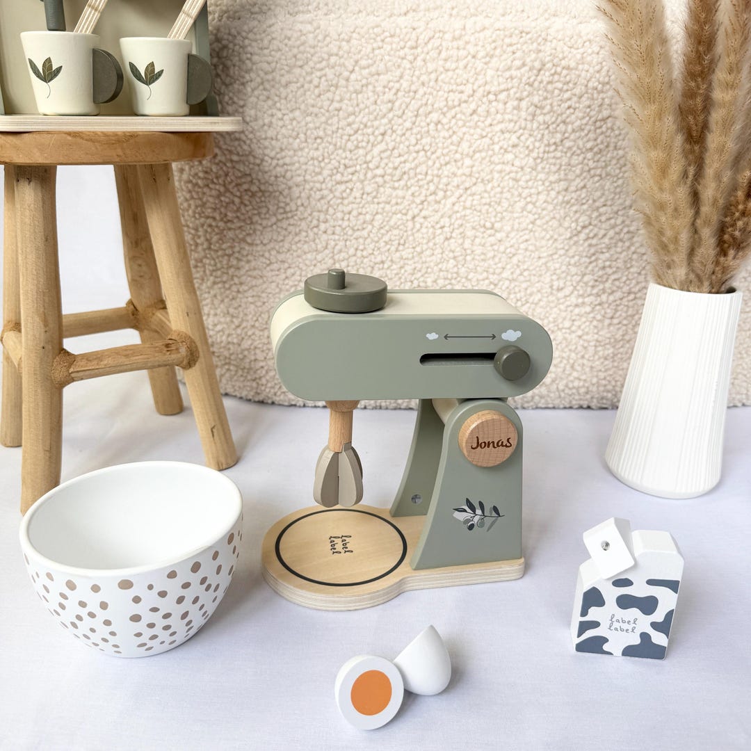 Children's Kitchen Accessories Mixer/food Processor Olive, Wooden Mixer ...