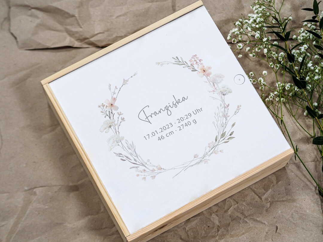 Baby Memory Box Flower Circle, Birth Memory Box, Baby Wooden Box ...