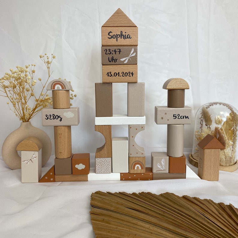 Gift 1st Birthday, Wooden Building Blocks Nougat Wooden Toy Baby, Baby ...