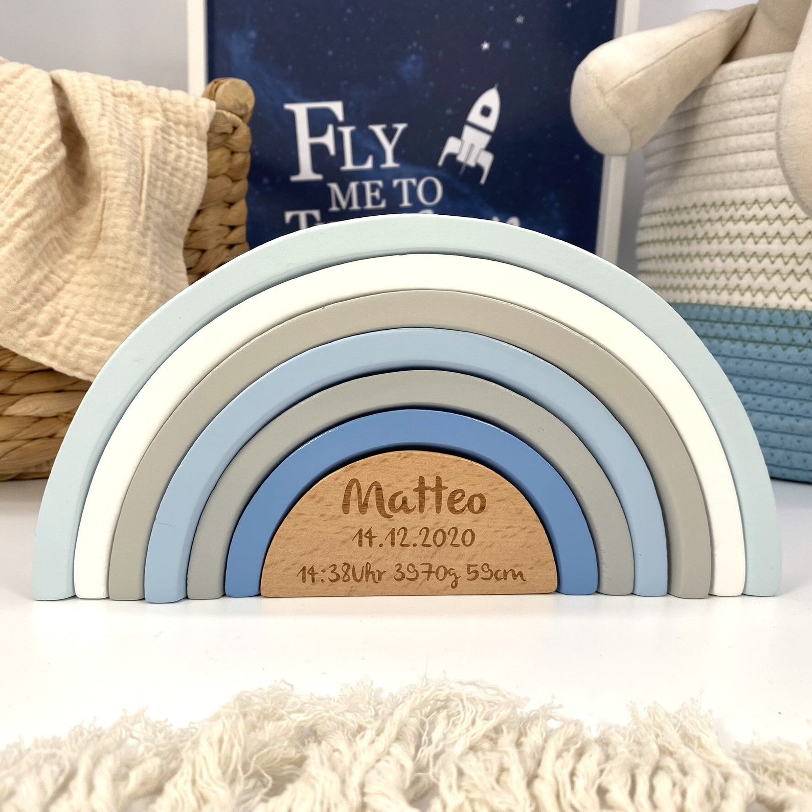 Baby Gifts for Birth, Rainbow Wood Blue, Gift for Birth, Children's ...
