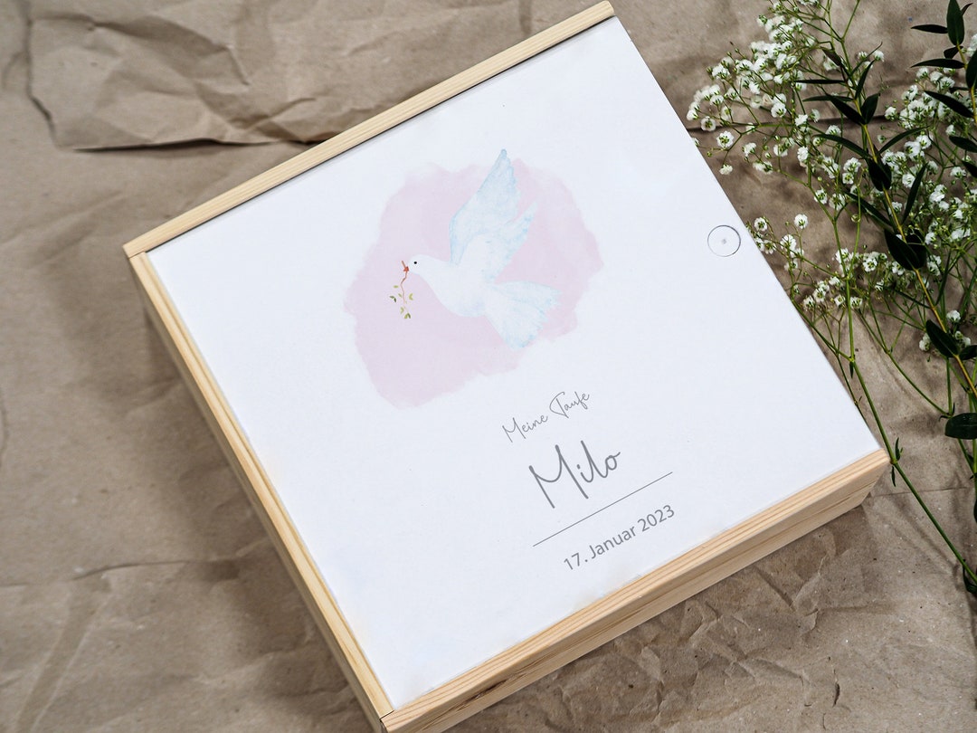 Memory Box Dove Pink, Memory Box Baptism, Wooden Box Baby, Personalized ...