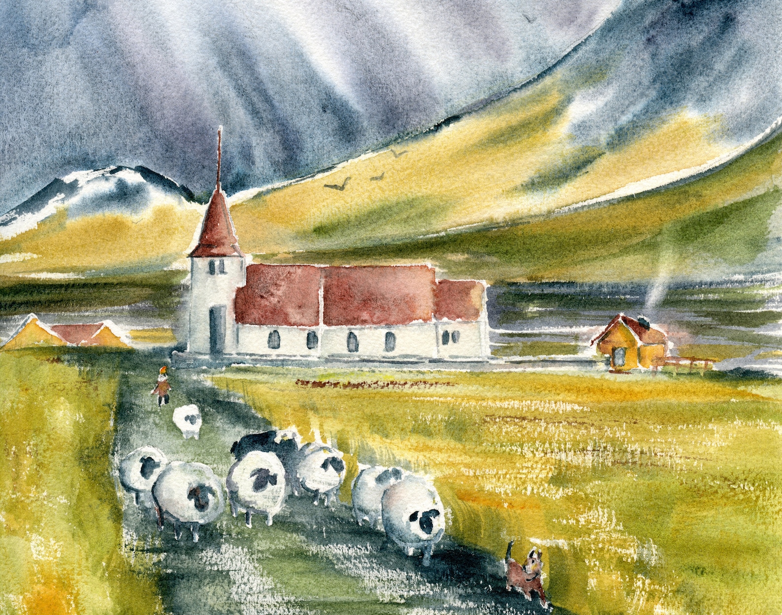 Iceland Painting Original Art Landscape with Church in | Etsy