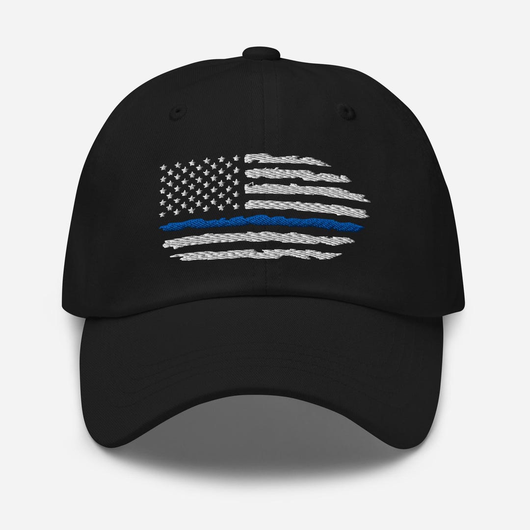 Thin Blue Line Waving US Flag Embroidered Classic Baseball Dad Hat Cap ...