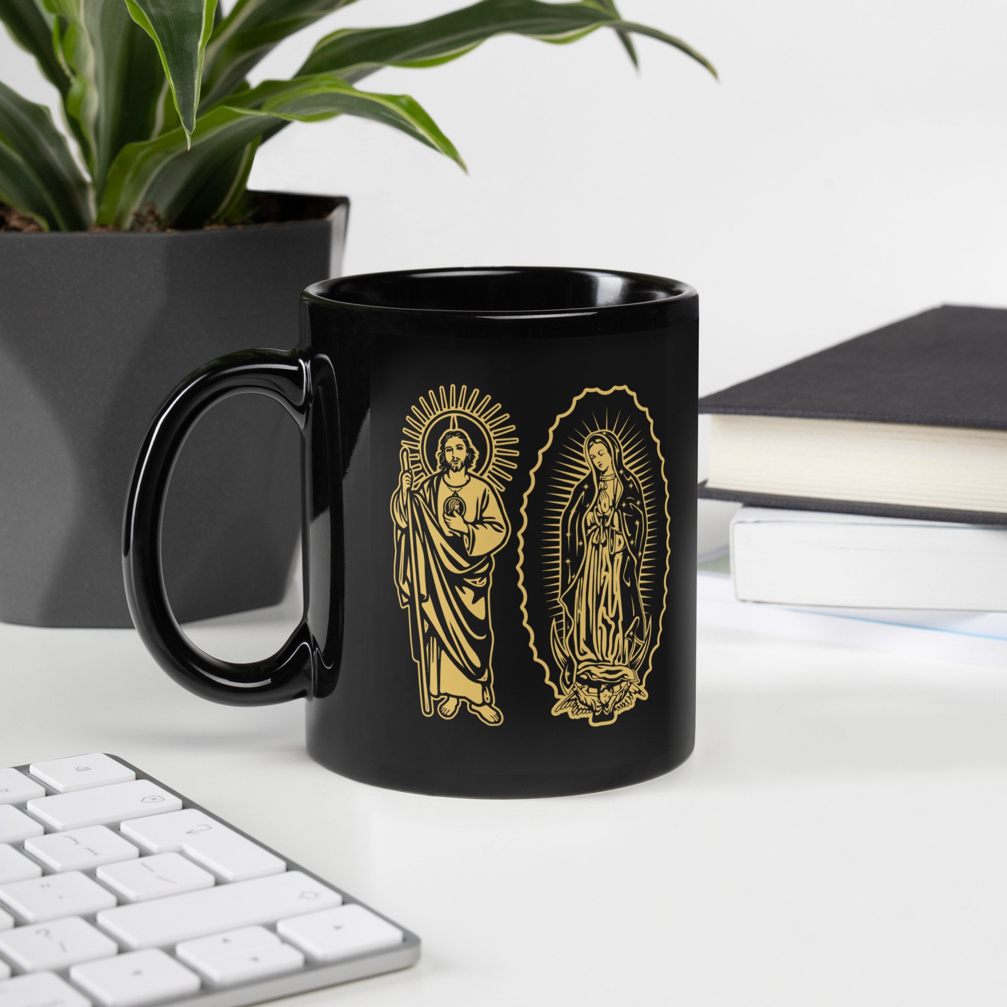 Our Lady of Guadalupe and San Judas Tadeo Black Glossy Mug, St Jude ...