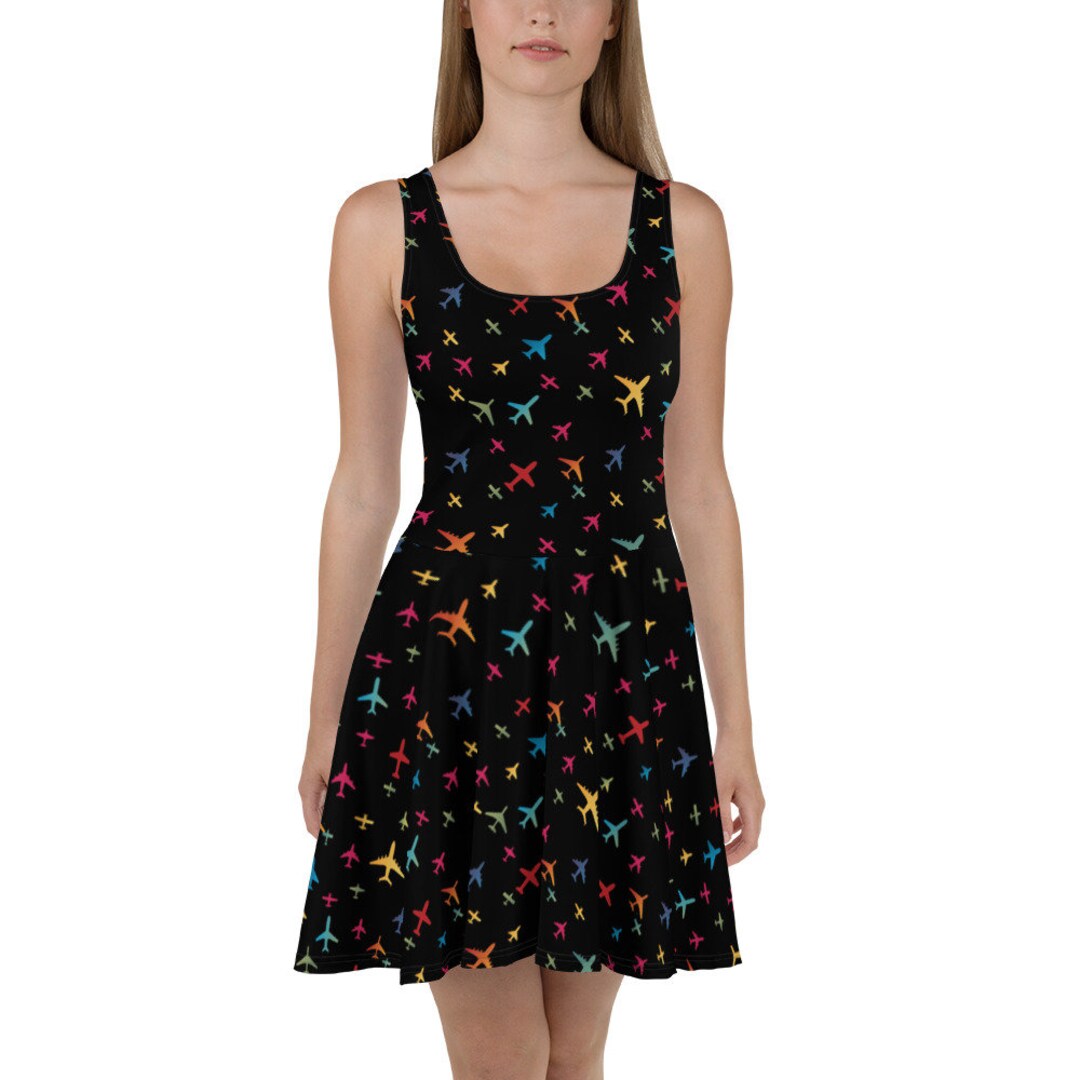 Airplane Pattern Skater Dress - Airplane Print Dress, Airplane Dress ...