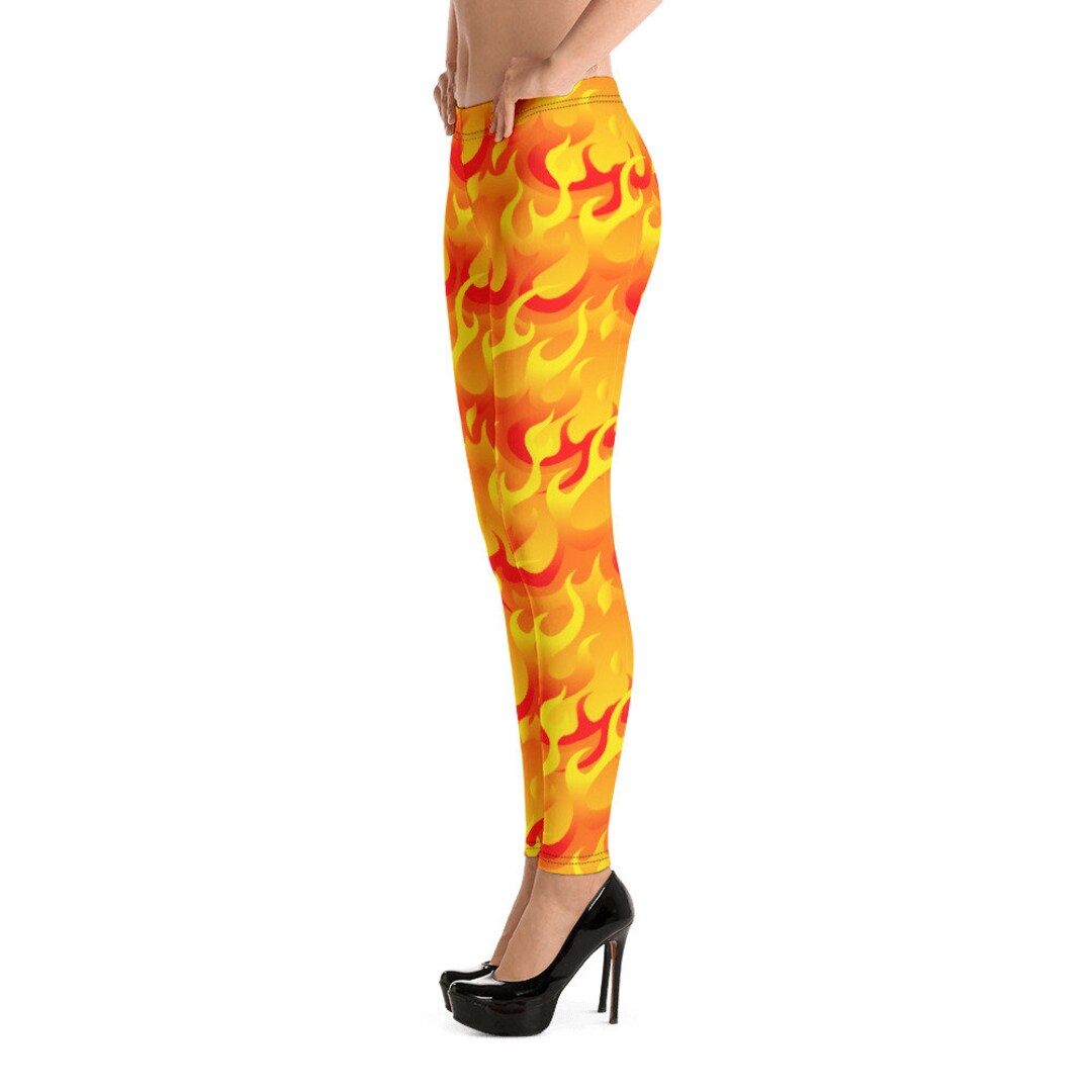 Flame Pattern Leggings - Fire Print Leggings, Fire Leggings, Fire Yoga ...