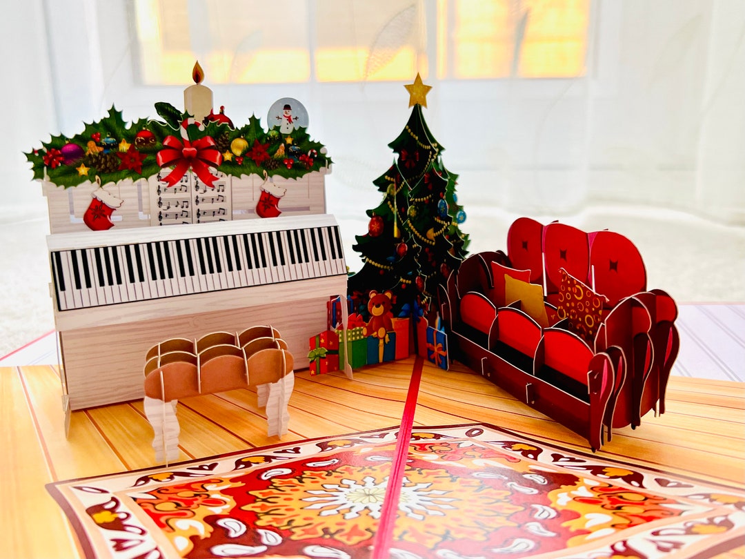 Christmas Piano Pop up Card Father Christmas Card Festive Season Card ...