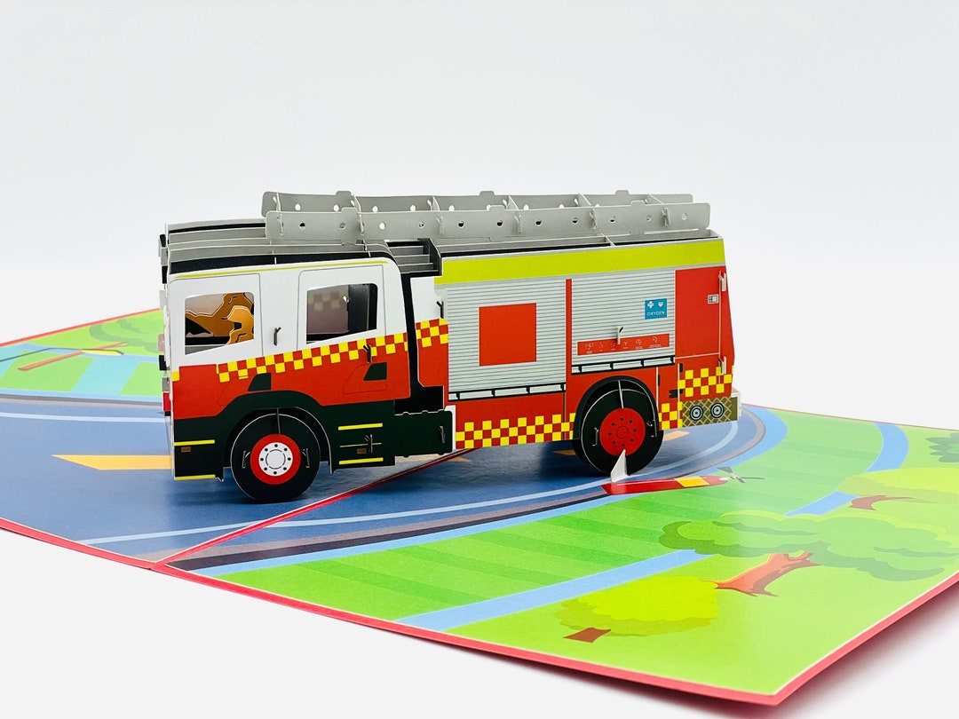 Fire Engine Pop up Card, Fathers Day Pop up Card, Fire Truck Pop up ...