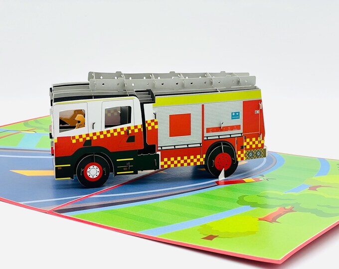 Fire Engine Pop up Card, Fathers Day Pop up Card, Fire Truck Pop up ...