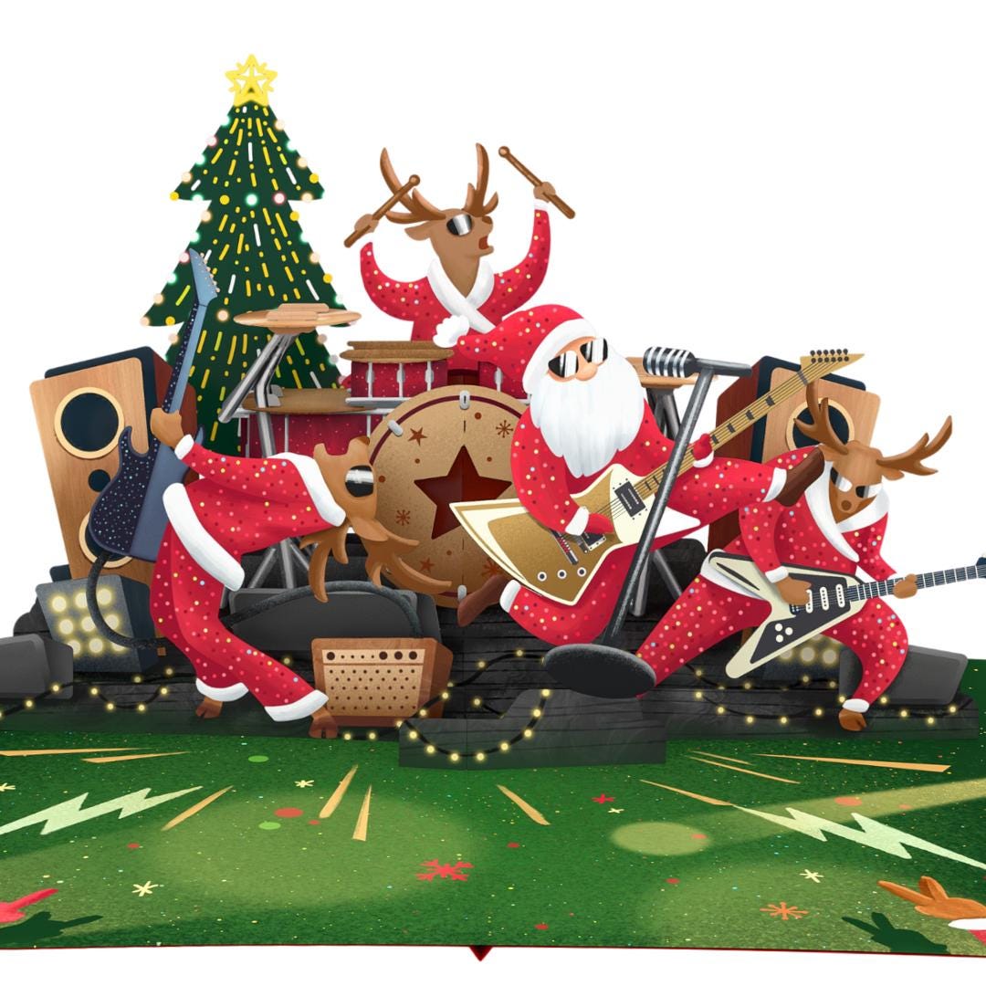Personalised Rockin' Christmas Pop-up Card - Santa & Reindeer Band | 3D ...