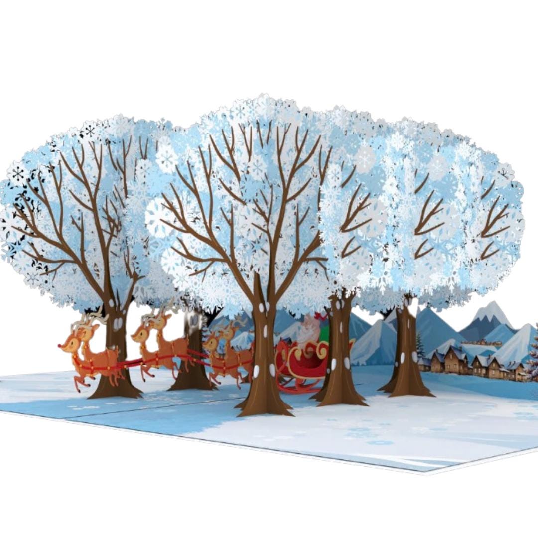 Personalised 3D Winter Wonderland Pop up Card Santa Sleigh in a Snowy ...