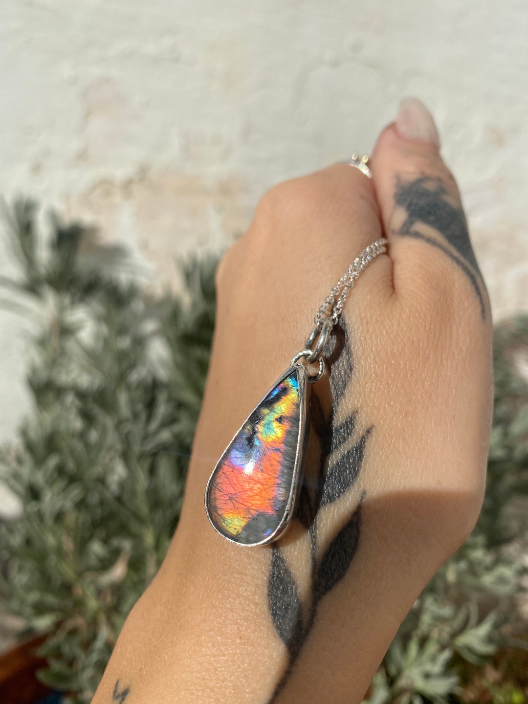 Purple Orange Labradorite Pendant Necklace Silver Chain Plata De Ley ...