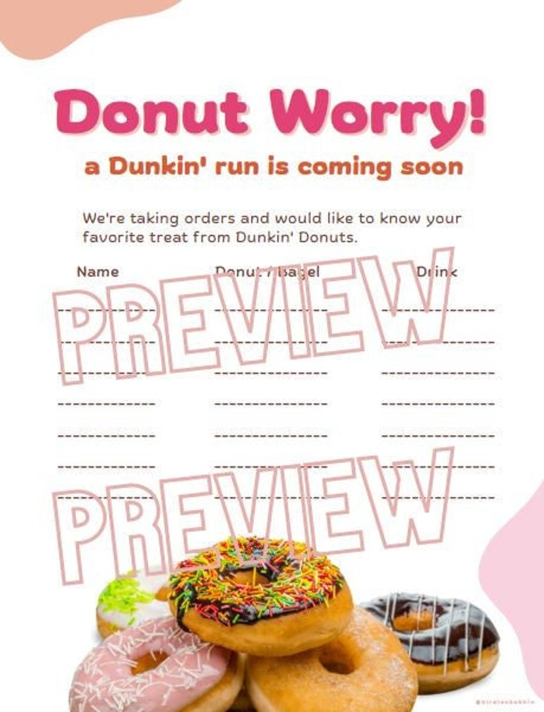 Dunkin Donut Order Form - Etsy