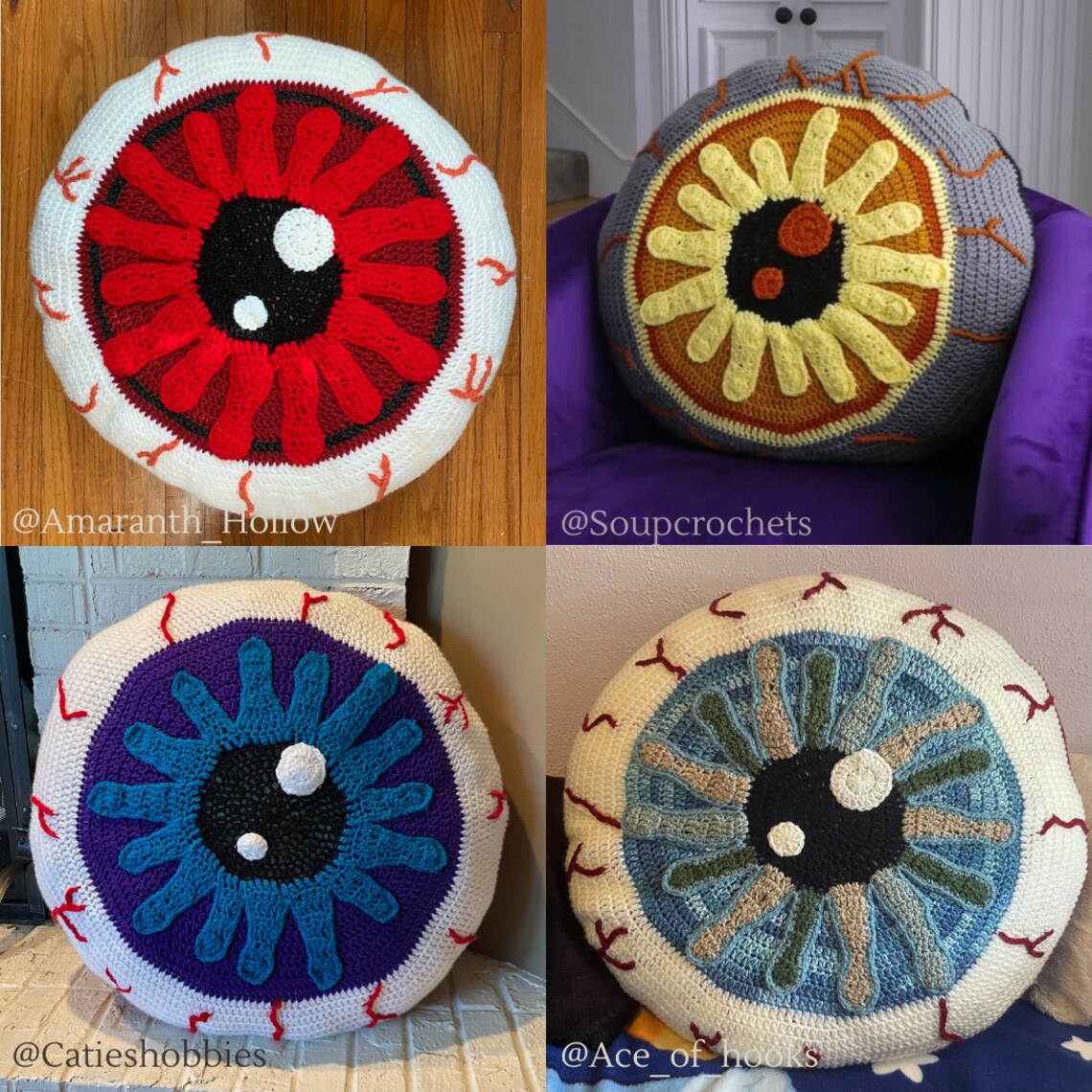 Eyeball Pillow PDF Crochet Pattern Halloween Cushion Novelty Décor ...