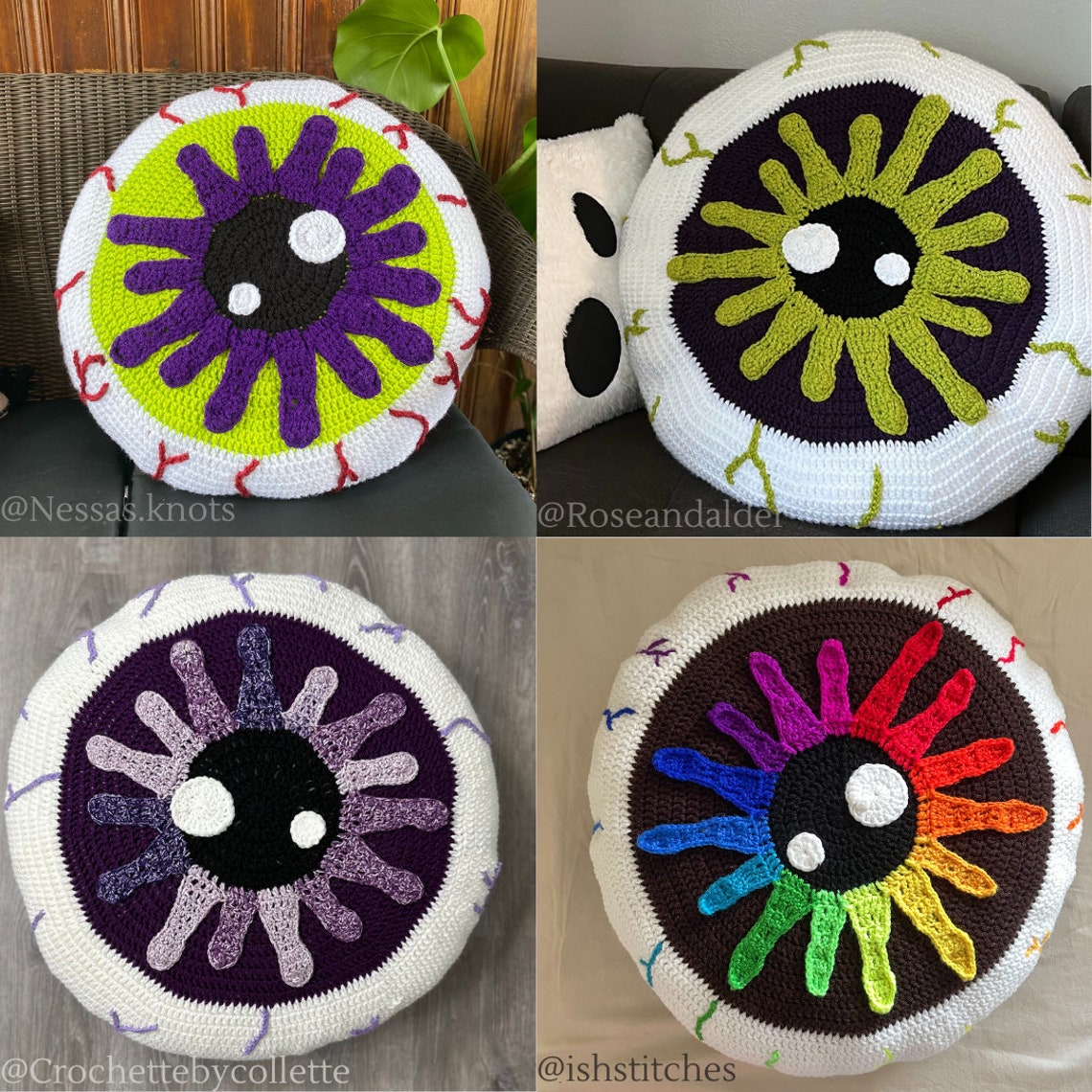 Eyeball Pillow PDF Crochet Pattern Halloween Cushion Novelty Décor ...