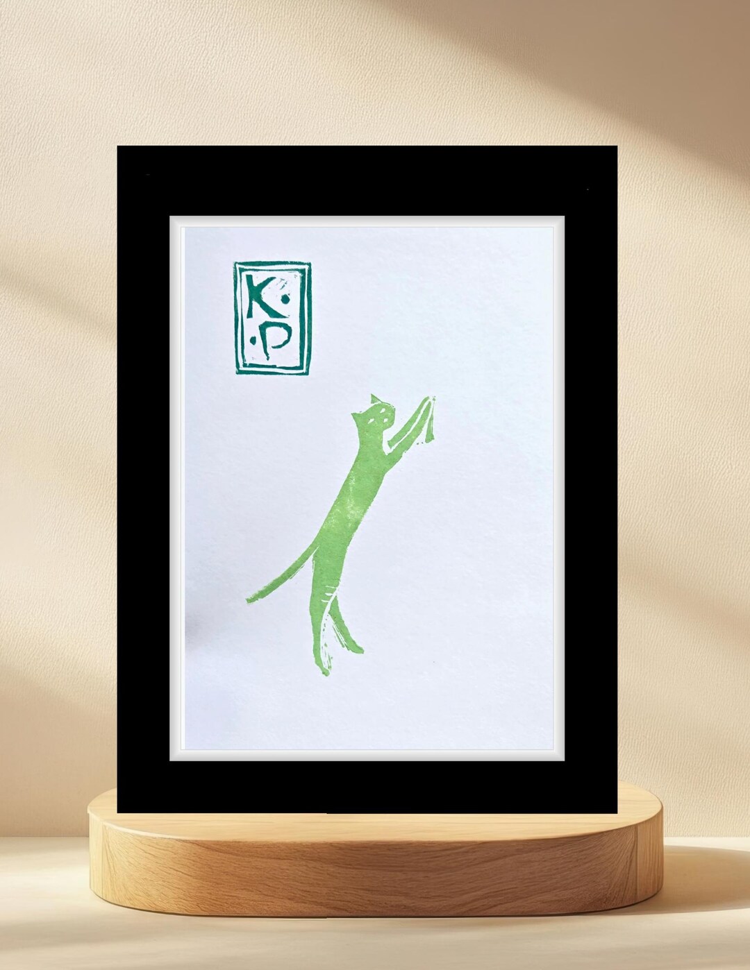 Linocut Cat/ Original Art Print/ Limited Edition/ Stretching Cat ...