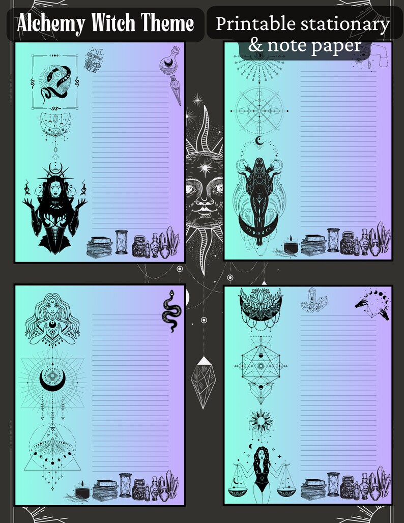 Alchemy Witch Stationery/ Printable Stationery Note Paper/ Witchy ...