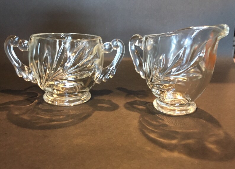 Vintage Indiana Glass Willow Pattern Clear Glass Creamer and Open Sugar ...