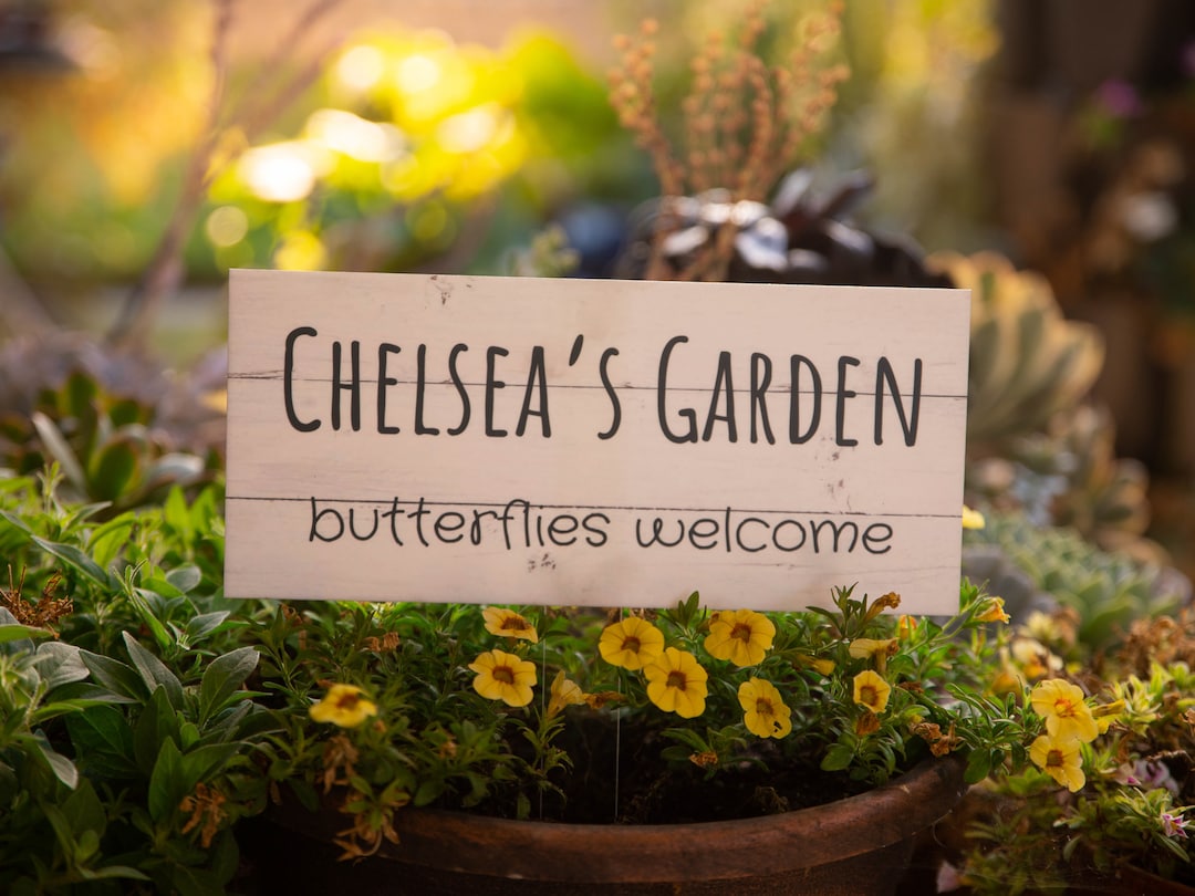 Custom Garden Sign, Printed Acrylic, Faux Wood Finish - Planter Box ...