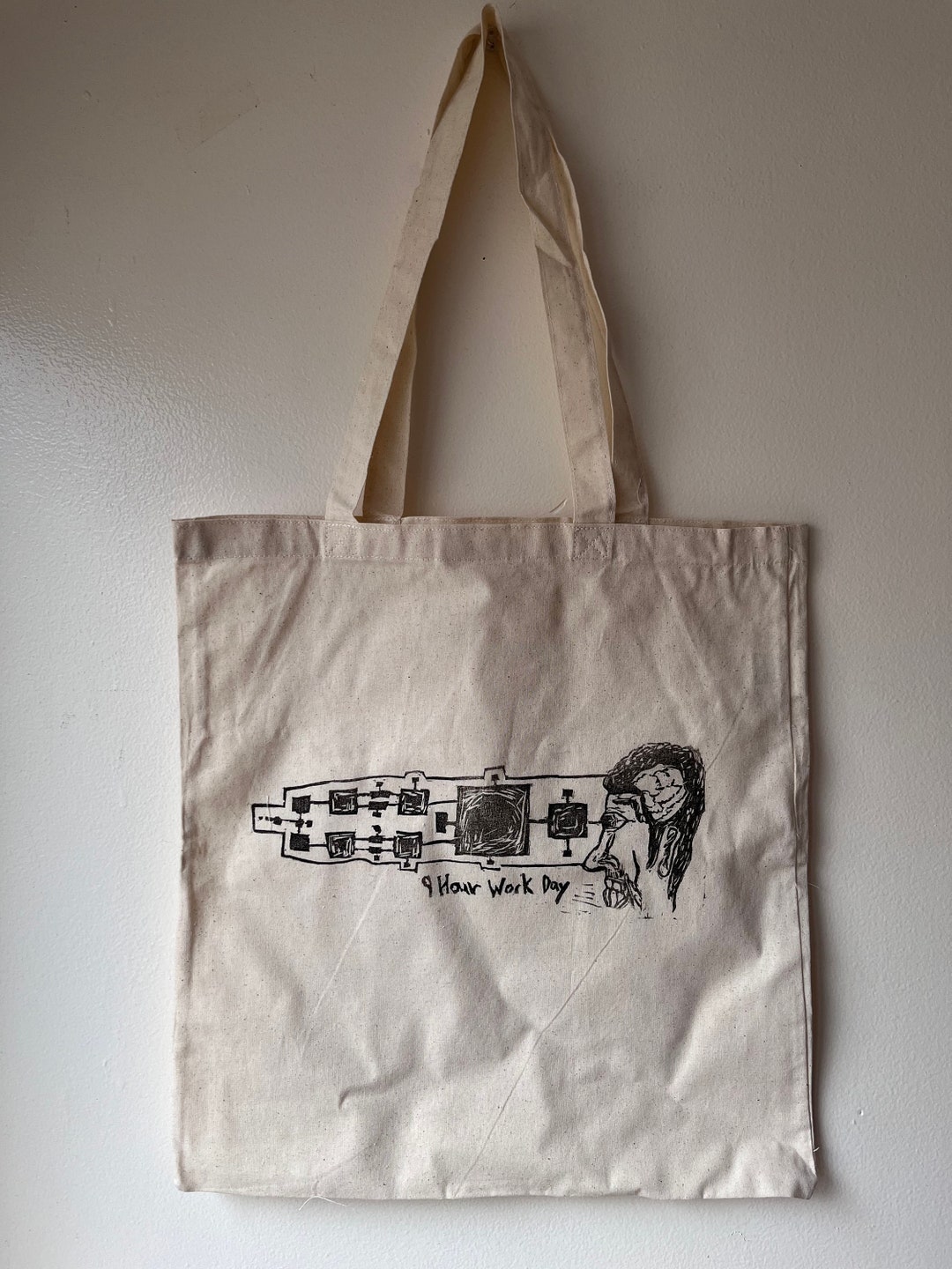 Nine Hour Work Day Tote - Punk Diy Indie Alternative Block Print ...