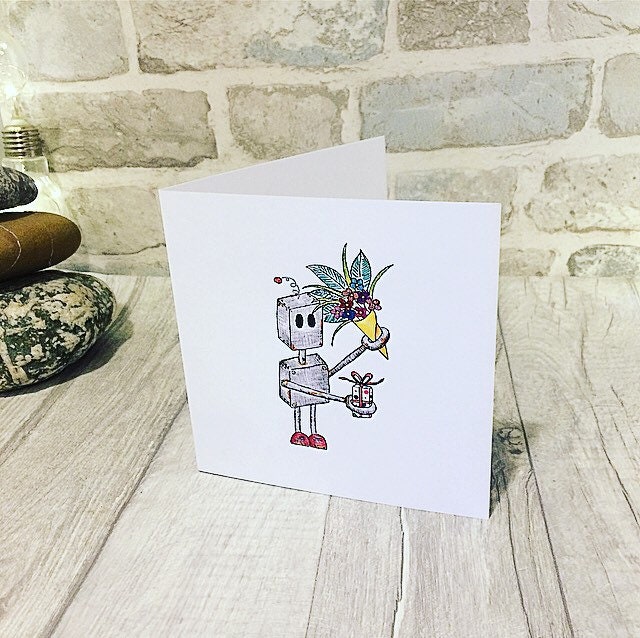 Cute Robot Handmade Card Blank Inside Illylarlar Design | Etsy