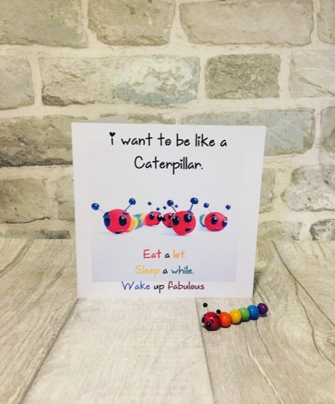 Rainbow Caterpillar Card - Positive Quote, Handmade 6x6" Greeting Card ...