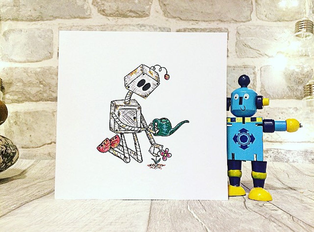 Little Robot Greeting Card - Handmade - Blankinside - Illylarlar Design ...