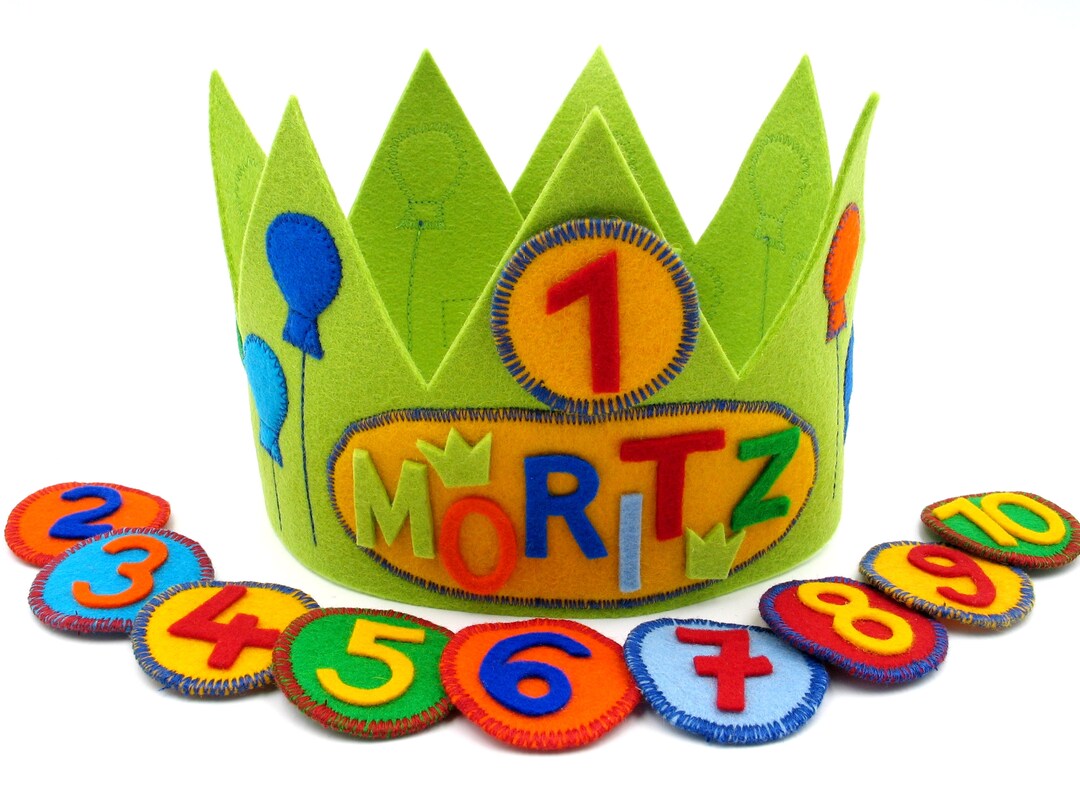 Birthday Crown With Names and Numbers,balloons,green,new Wool Felt ...