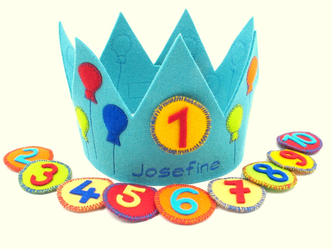 Birthday Crown, Felt, Name and 3 Numbers, Turquoise, Crown With Name ...