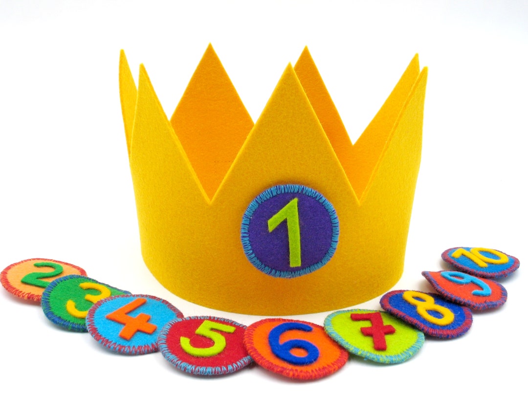 Corona de cumpleaños con 3 números, básico, amarillo, fieltro de lana ...
