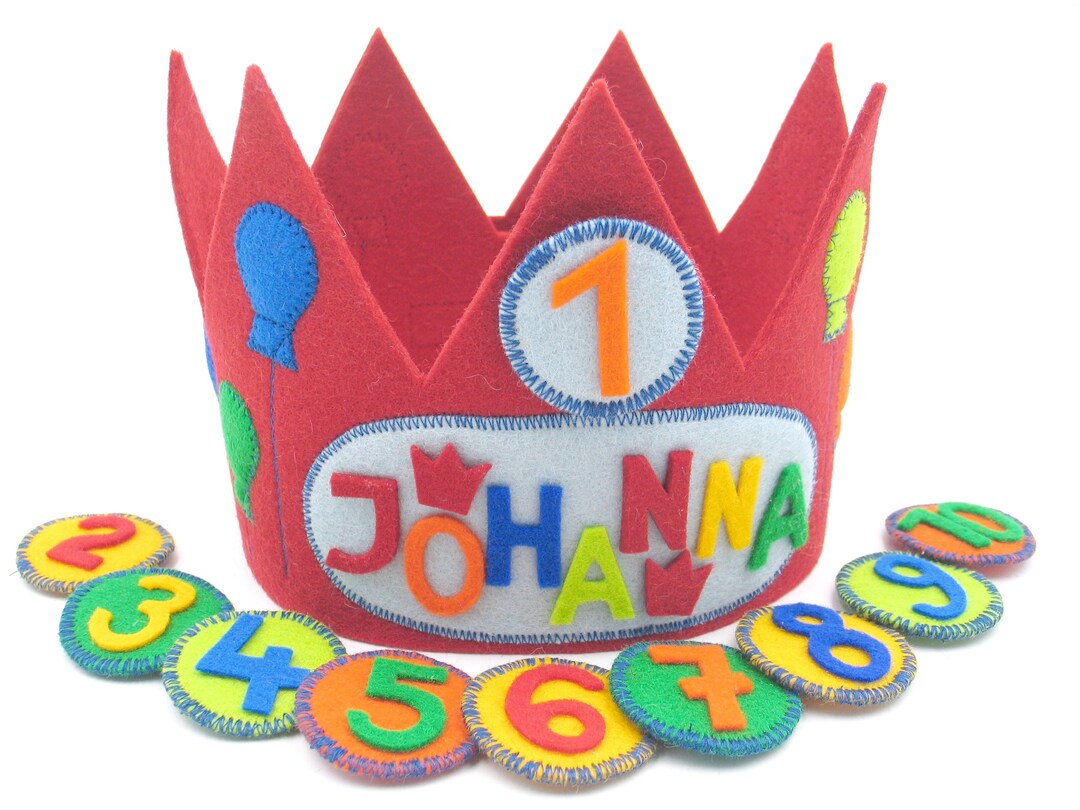 Birthday Crown With Names and Numbers,balloons,red,virgin Wool Felt ...