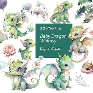Baby Dragon Whimsy Clipart Set - Whimsical Dragons Graphics - Kawaii ...