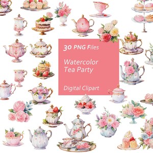 Watercolor Tea Party Clipart Set - Whimsical Tea - Teacups - Instant ...