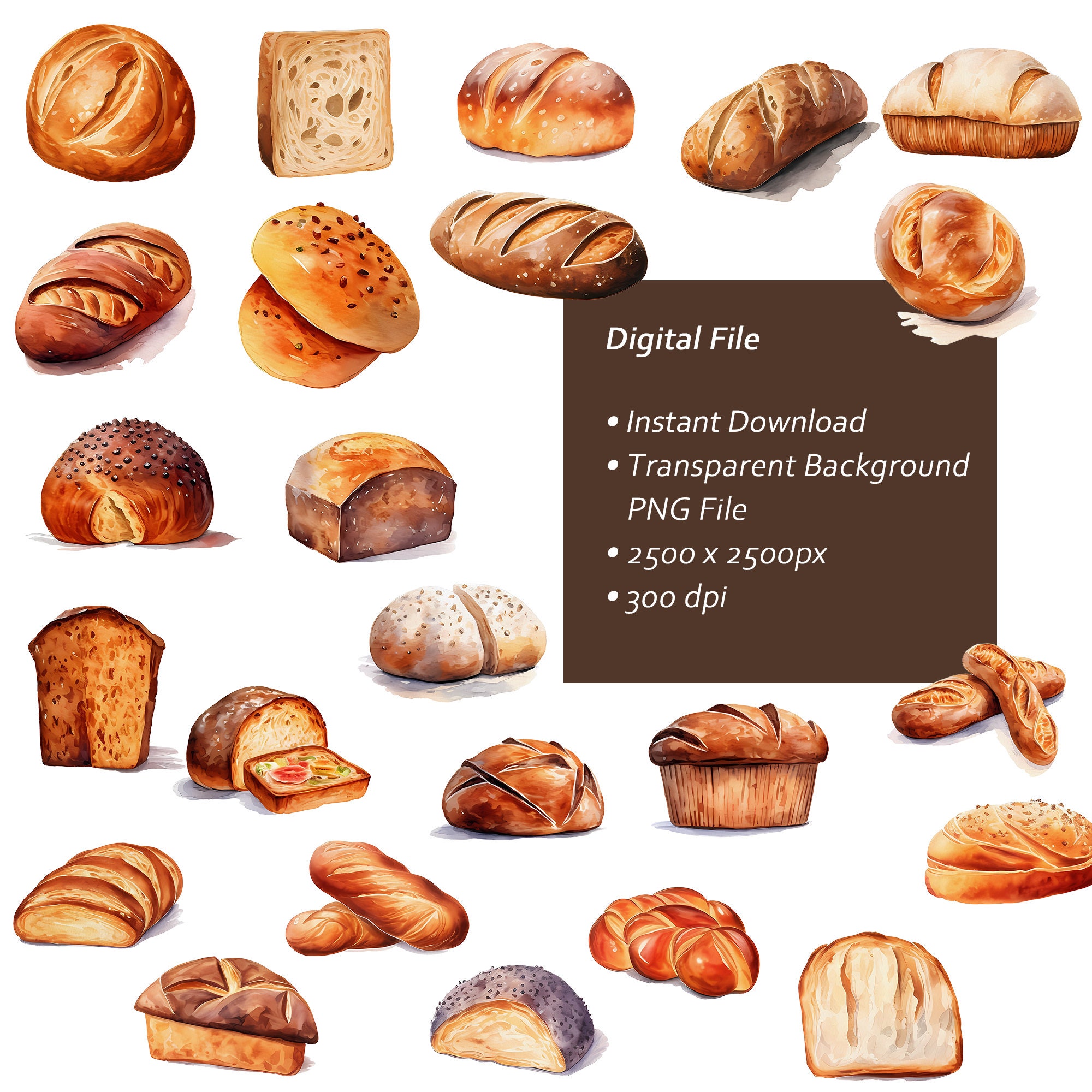 Watercolor Bread Clipart Set Bakery Graphics Loaf Clipart Instant ...