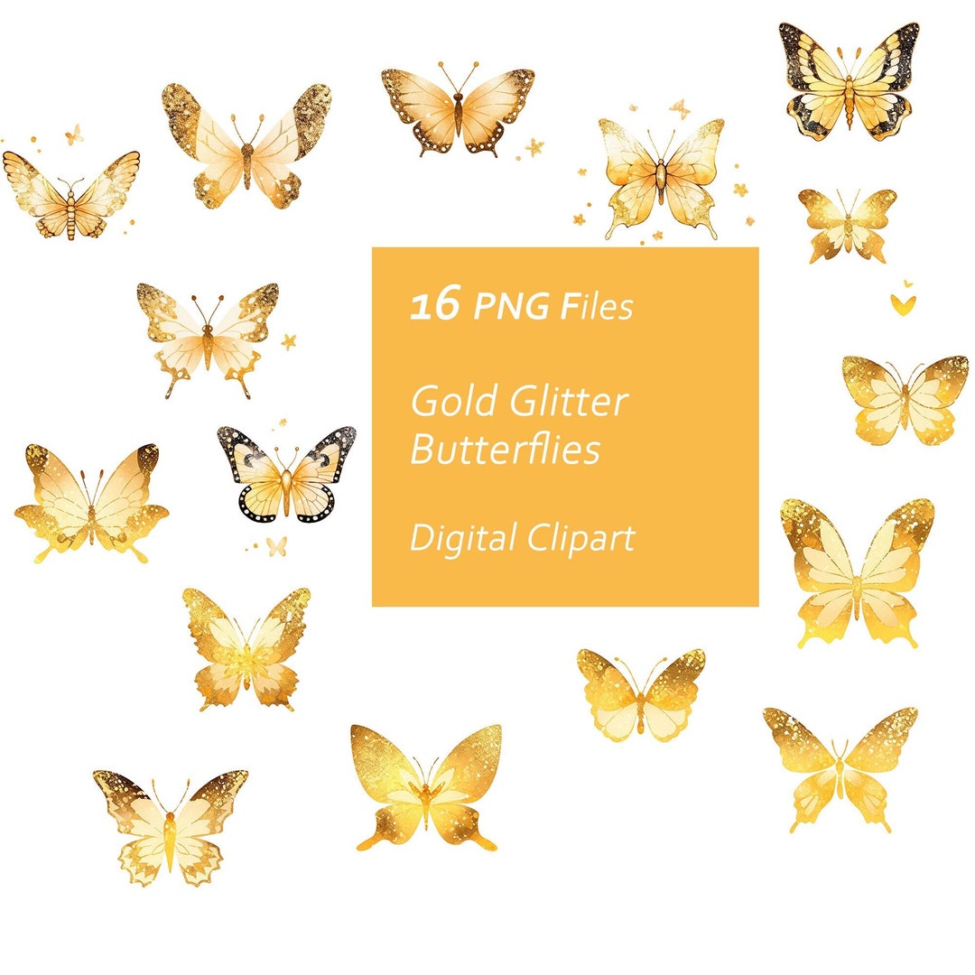 Gold Glitter Butterflies Clipart Set - Animal Illustration - Instant ...