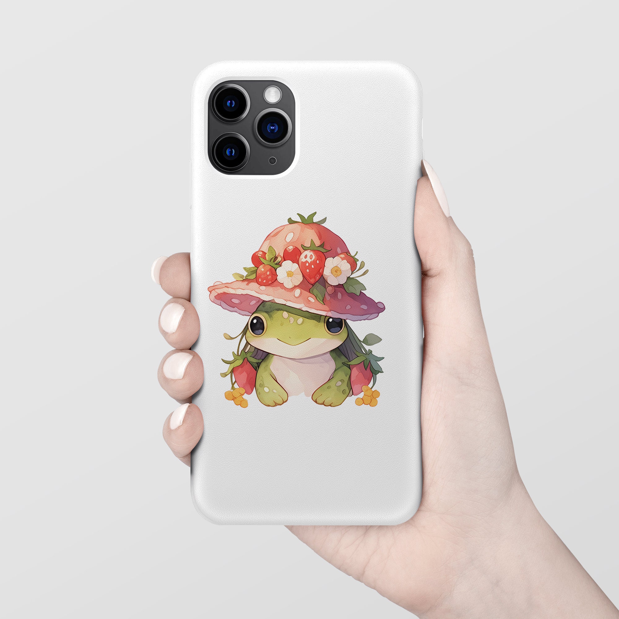 Frog With Strawberry Hat Clipart Set - Whimsical Frog - Frog and Fruit ...