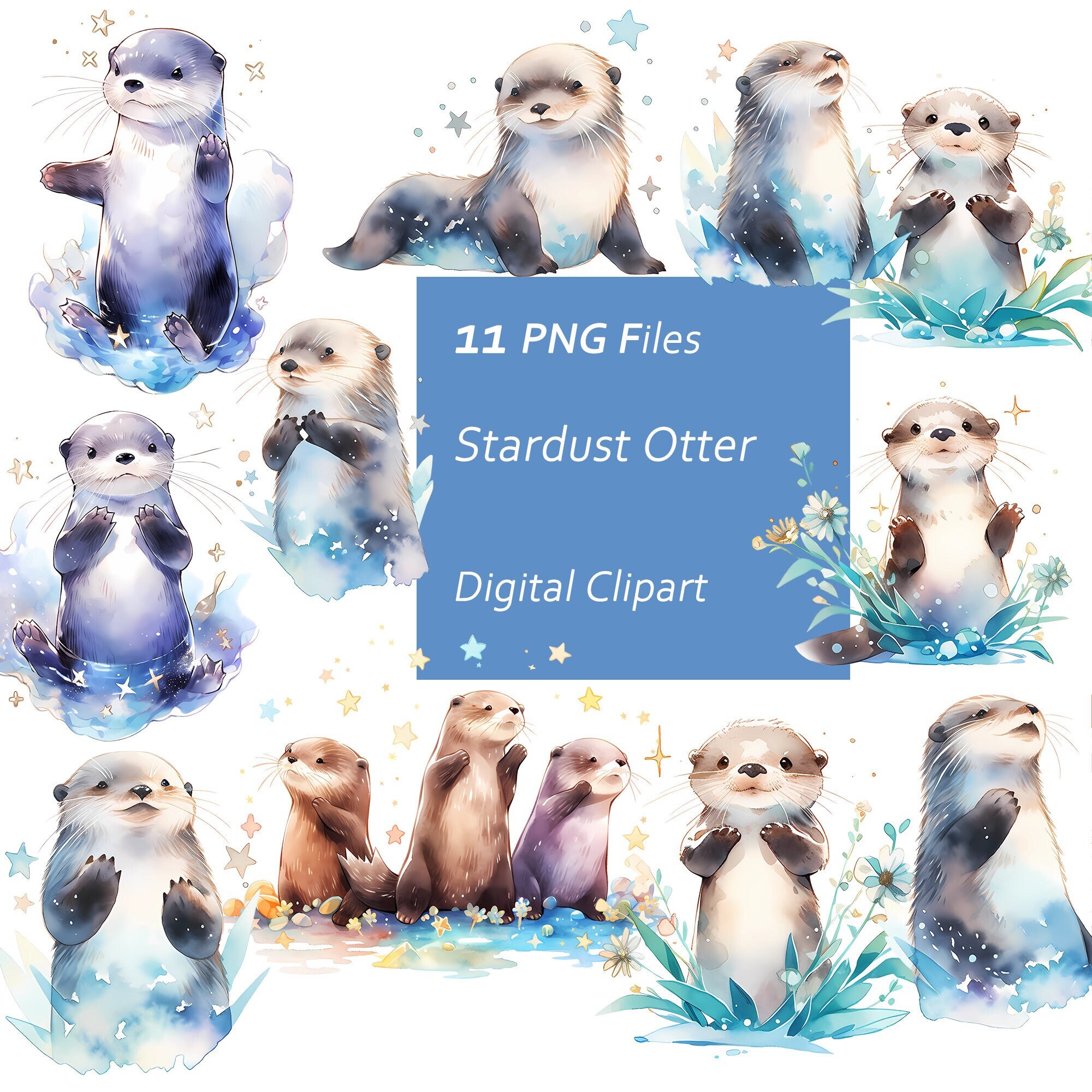 Stardust Otter Clipart Set Whimsical Otter Sea Bundle Adorable Décor ...