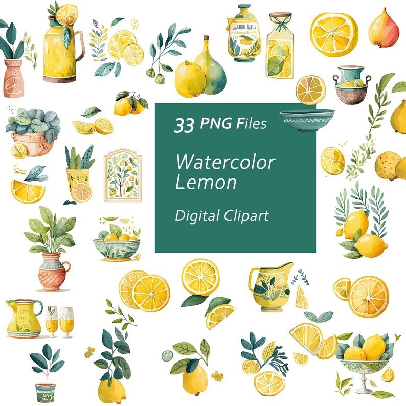 Watercolor Lemon Clipart Set - Fruit Clipart - Citrus Illustration ...