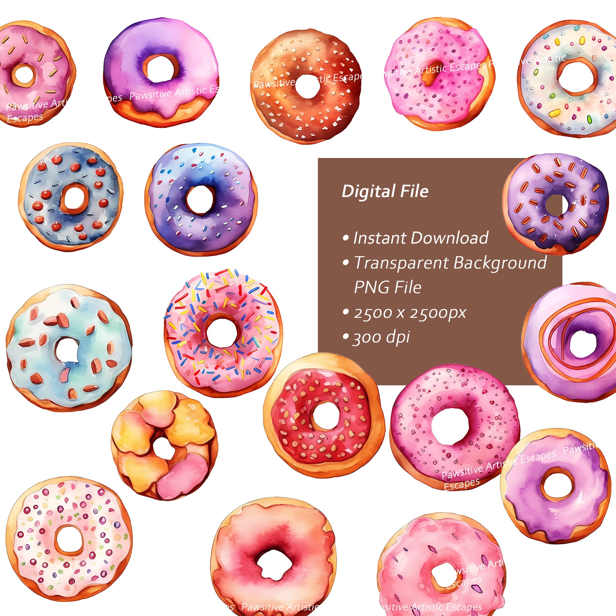 Watercolor Donuts Clipart Set - Sweet Treats - Donut Décor ...