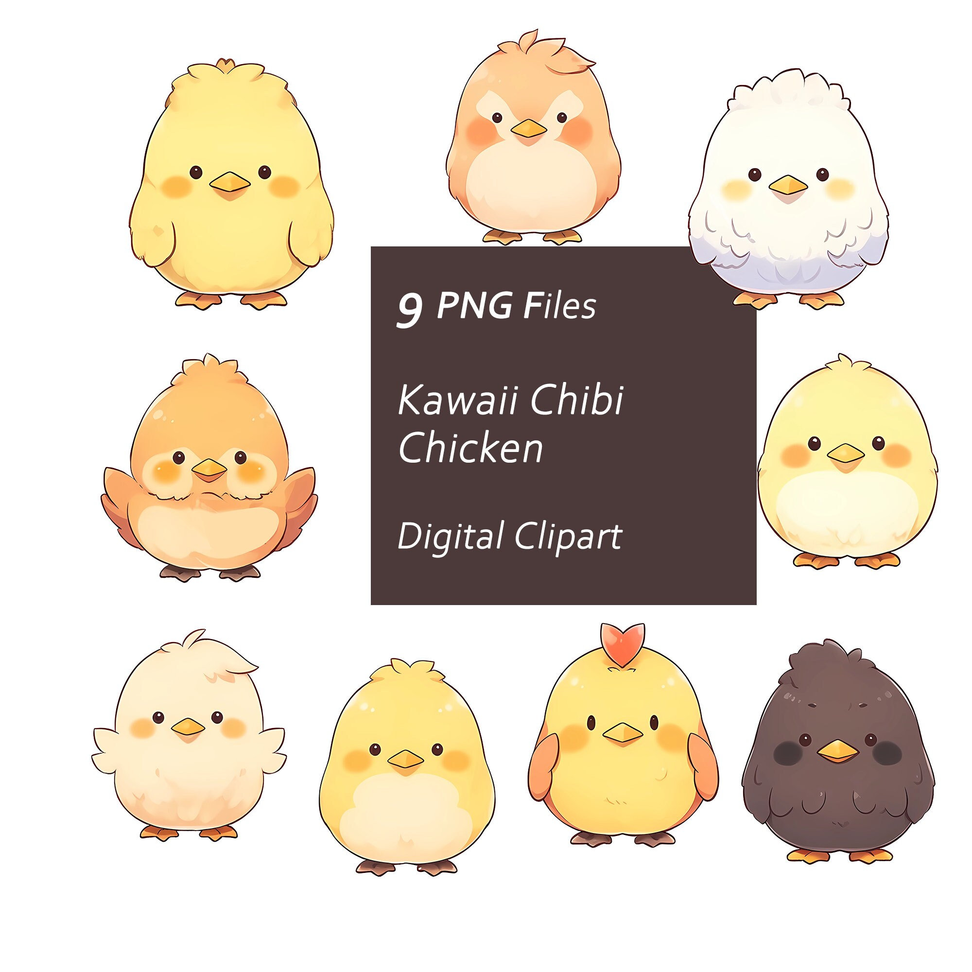 Kawaii Chibi Chicken Clipart Set Animal Illustration Instant Download ...