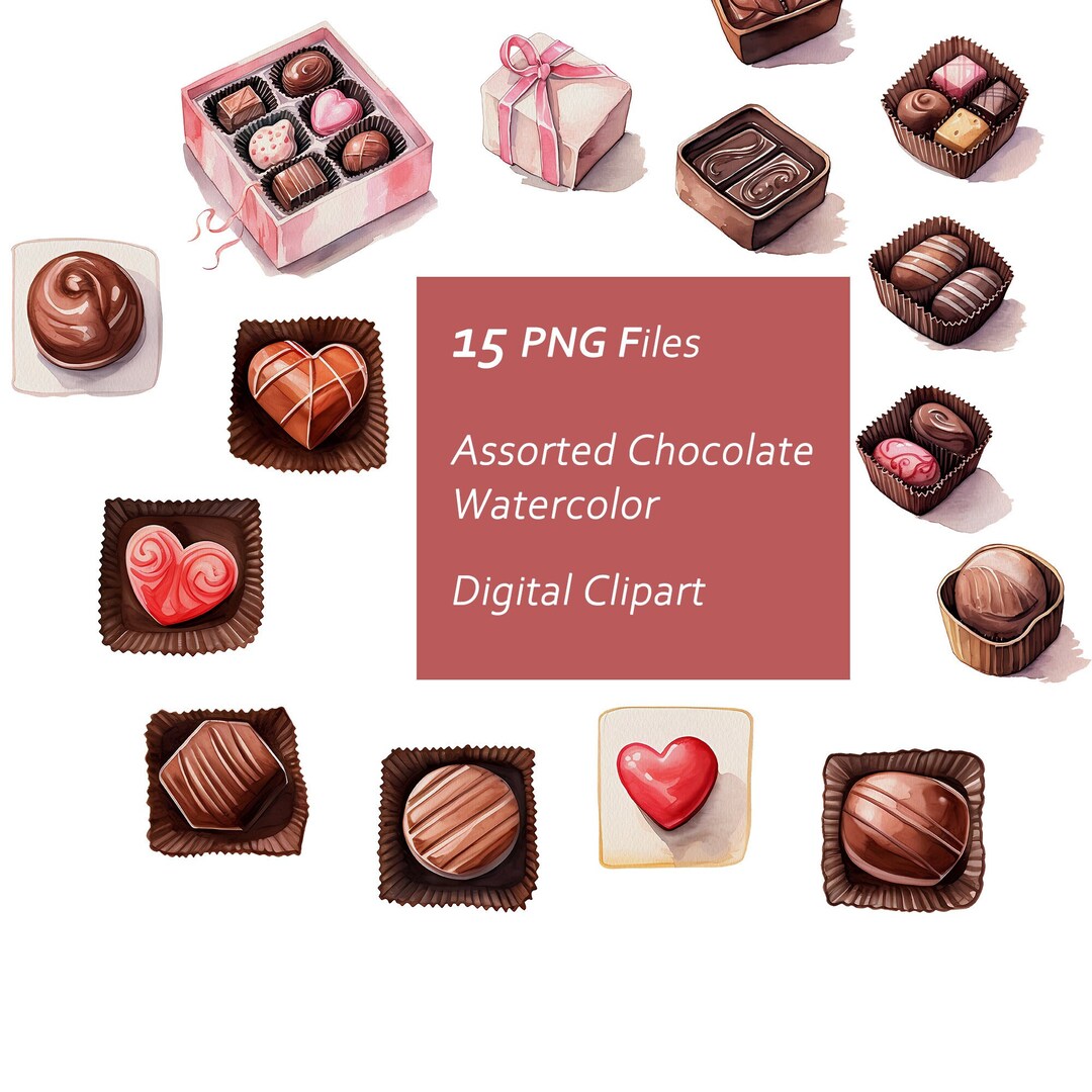 Watercolor Assorted Chocolate Clipart Set - Chocolates Truffles in a ...