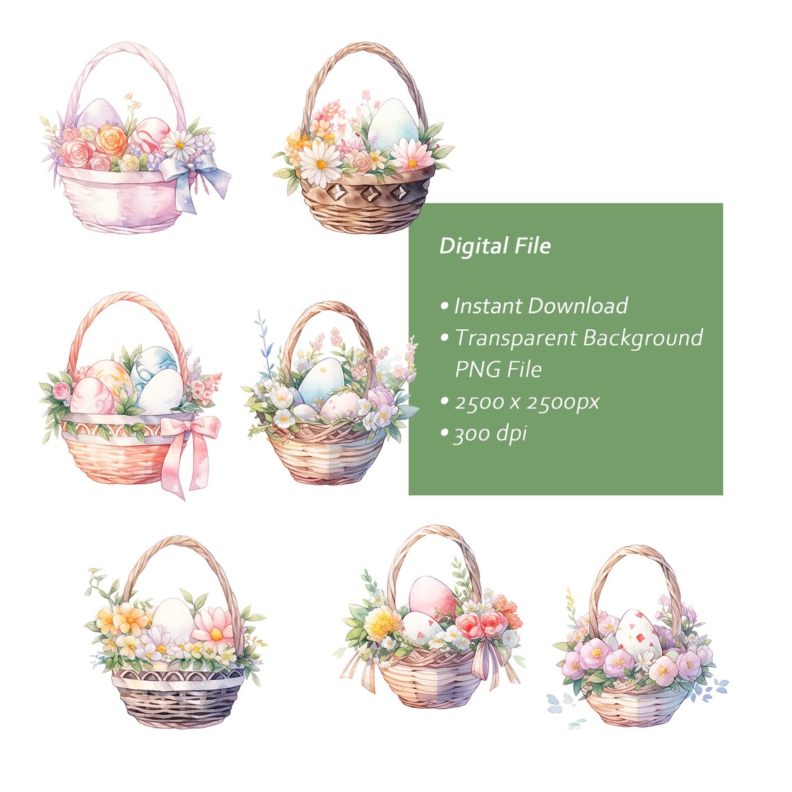 Easter Baskets Clipart Set - Festive Graphics - Easter Decor - Instant ...