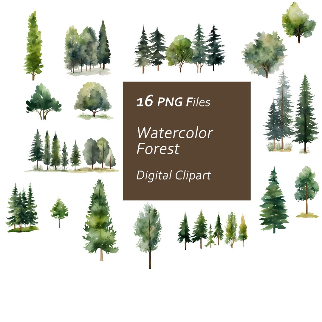 Watercolor Forest Clipart Set - Woodland Art - Forest Graphics ...