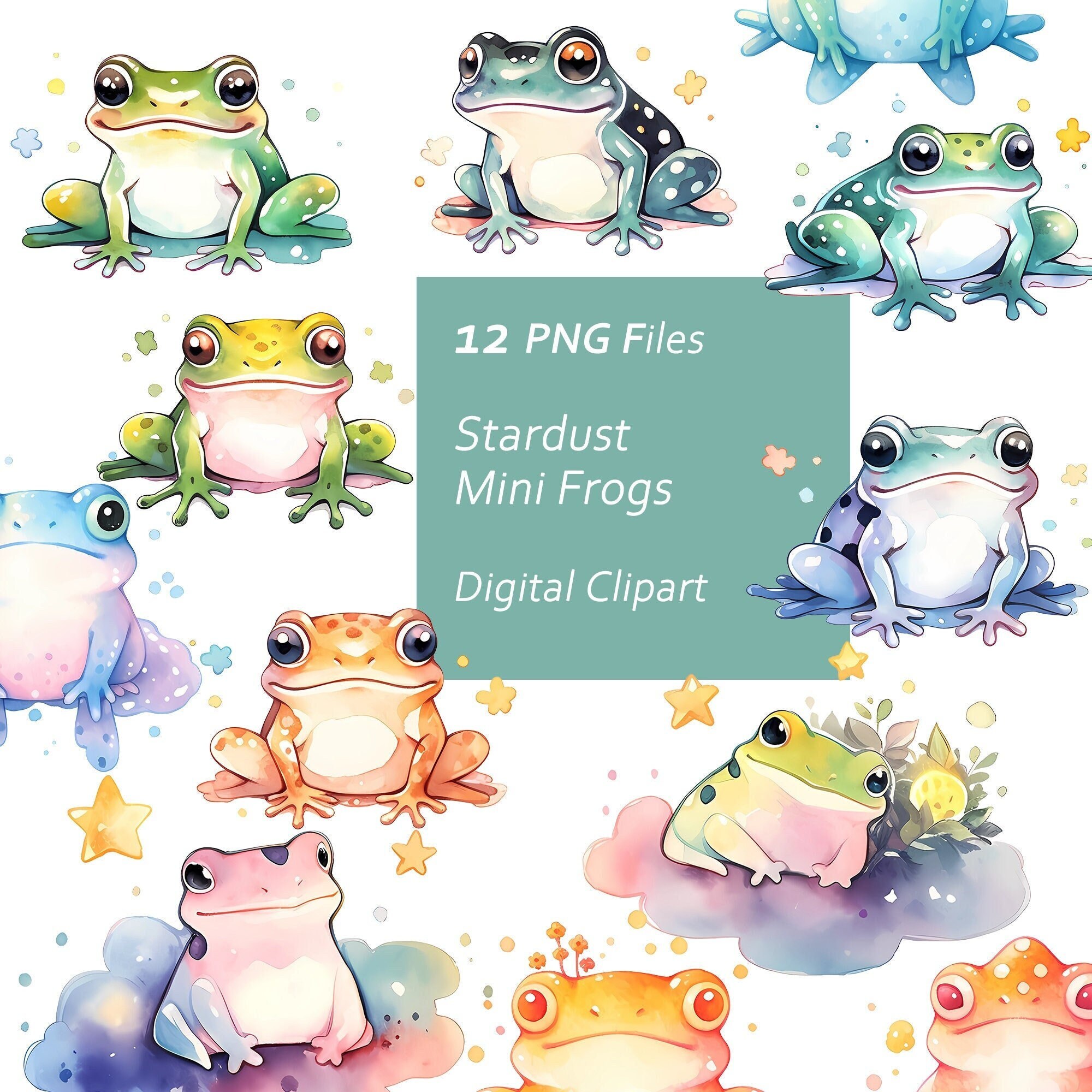 Stardust Mini Frogs Clipart - Watercolor Frogs - Little Frogs - Instant ...