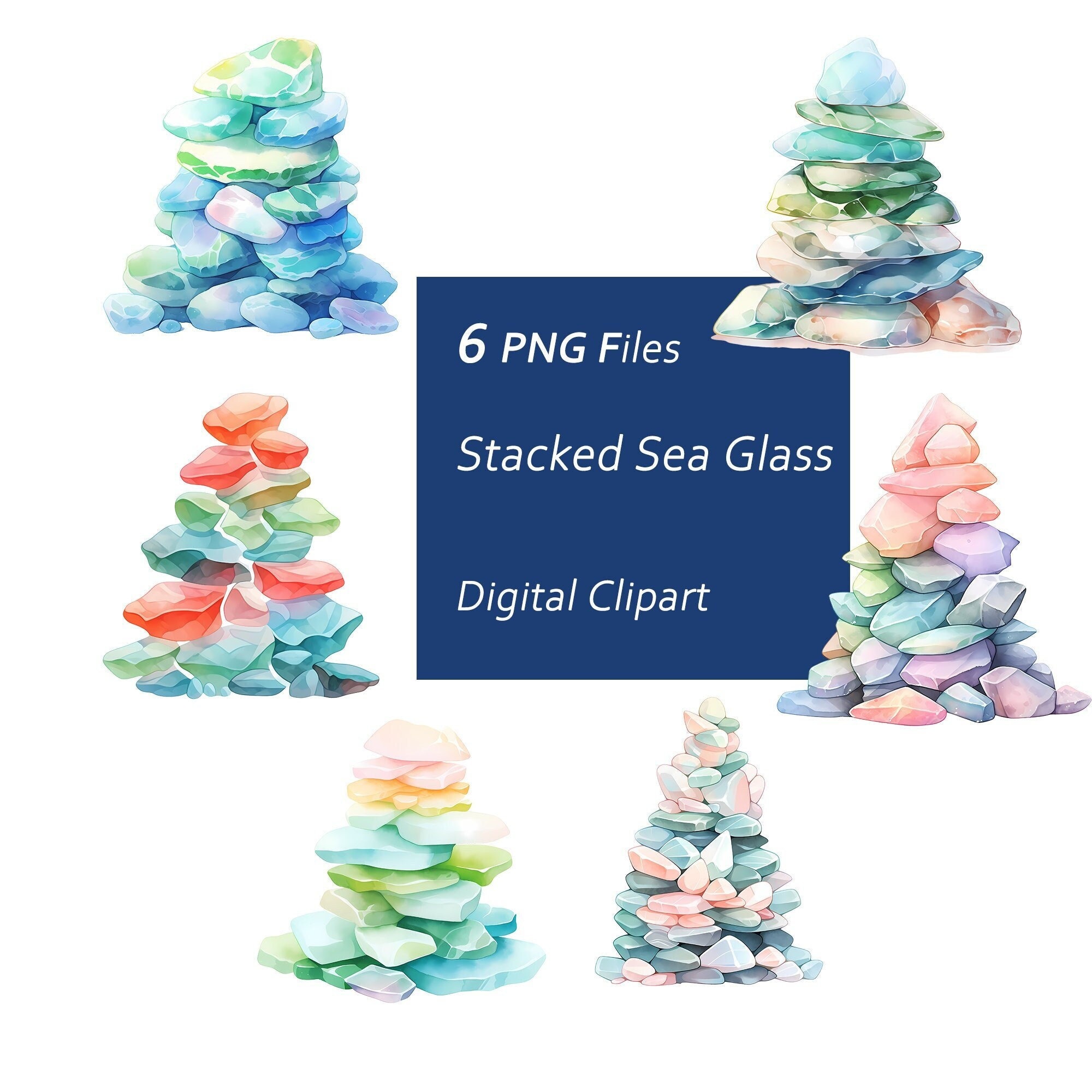 Stacked Sea Glass Clipart Set - Beach Décor - Glass Graphics - Instant ...